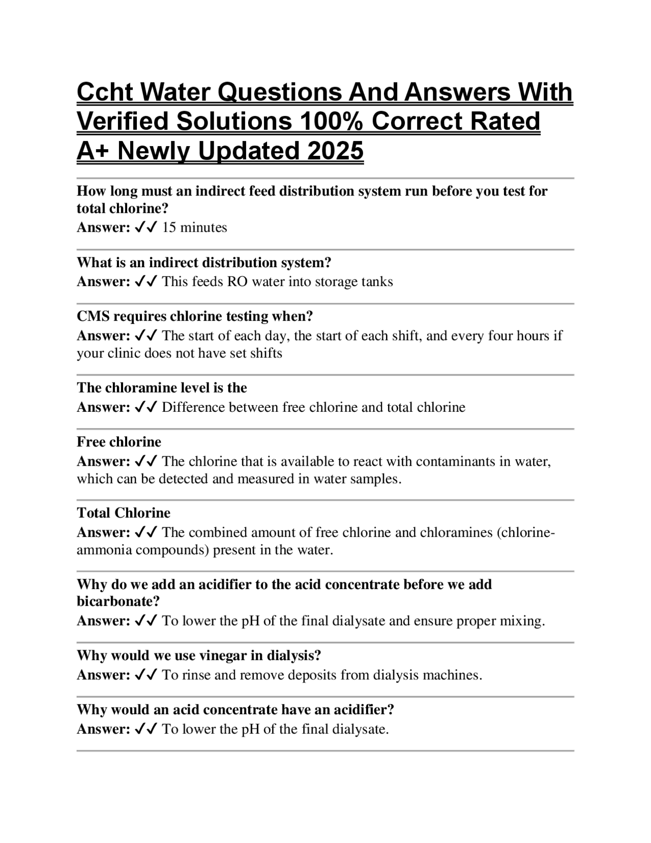 Ccht Water Questions And Answers With Verified Solutions 100% Correct ...