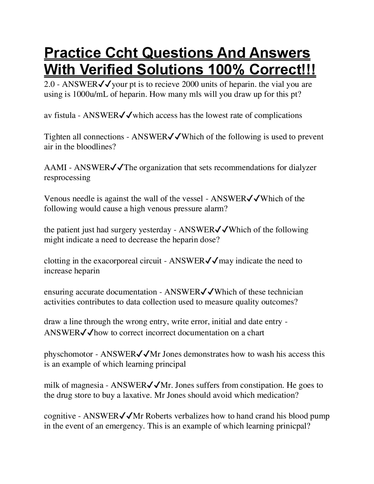Practice Ccht Questions And Answers With Verified Solutions 100% ...