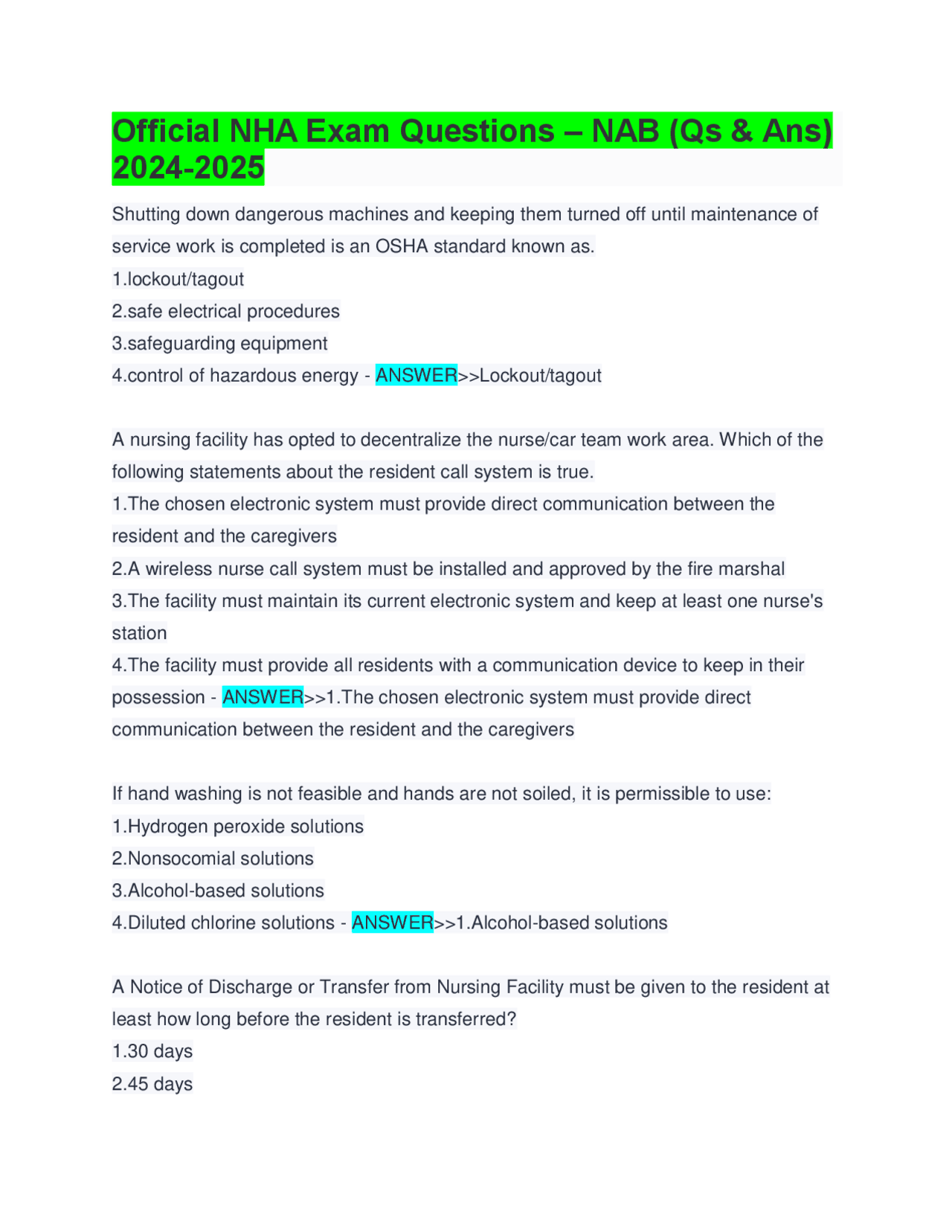 NHA Exam Questions and Answers for NAB (Nursing Home Administration ...