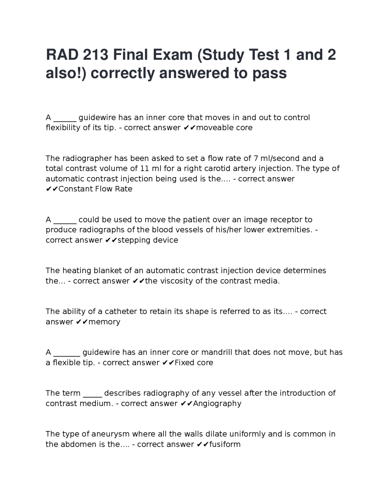 RAD 213 Final Exam (Study Test 1 and 2 also!) correctly answered to ...