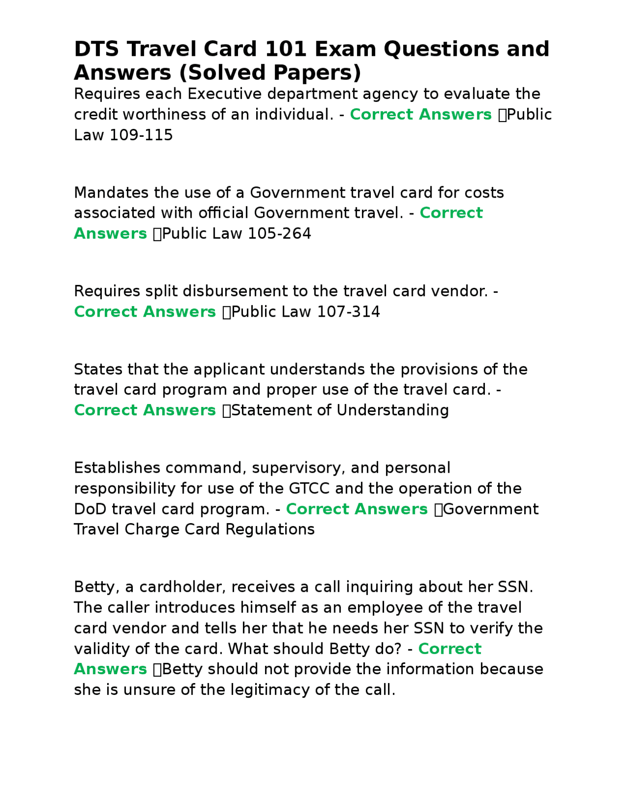 DTS Travel Card 101 Exam: Questions and Answers (Solved) | Exams ...