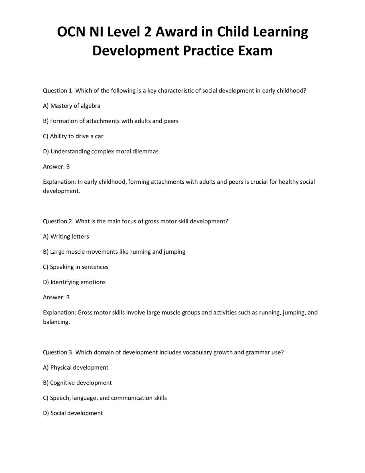 Child Learning and Development Practice Exam: OCN NI Level 2 Award ...