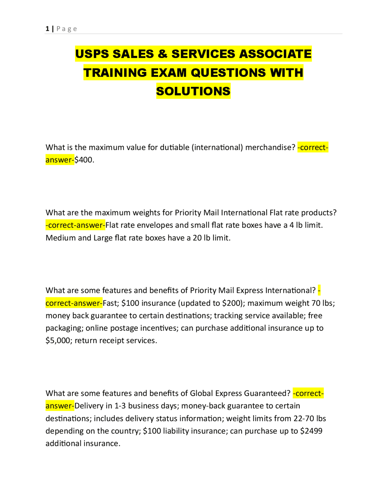 USPS Sales & Services Associate Training Exam Questions with Solutions ...