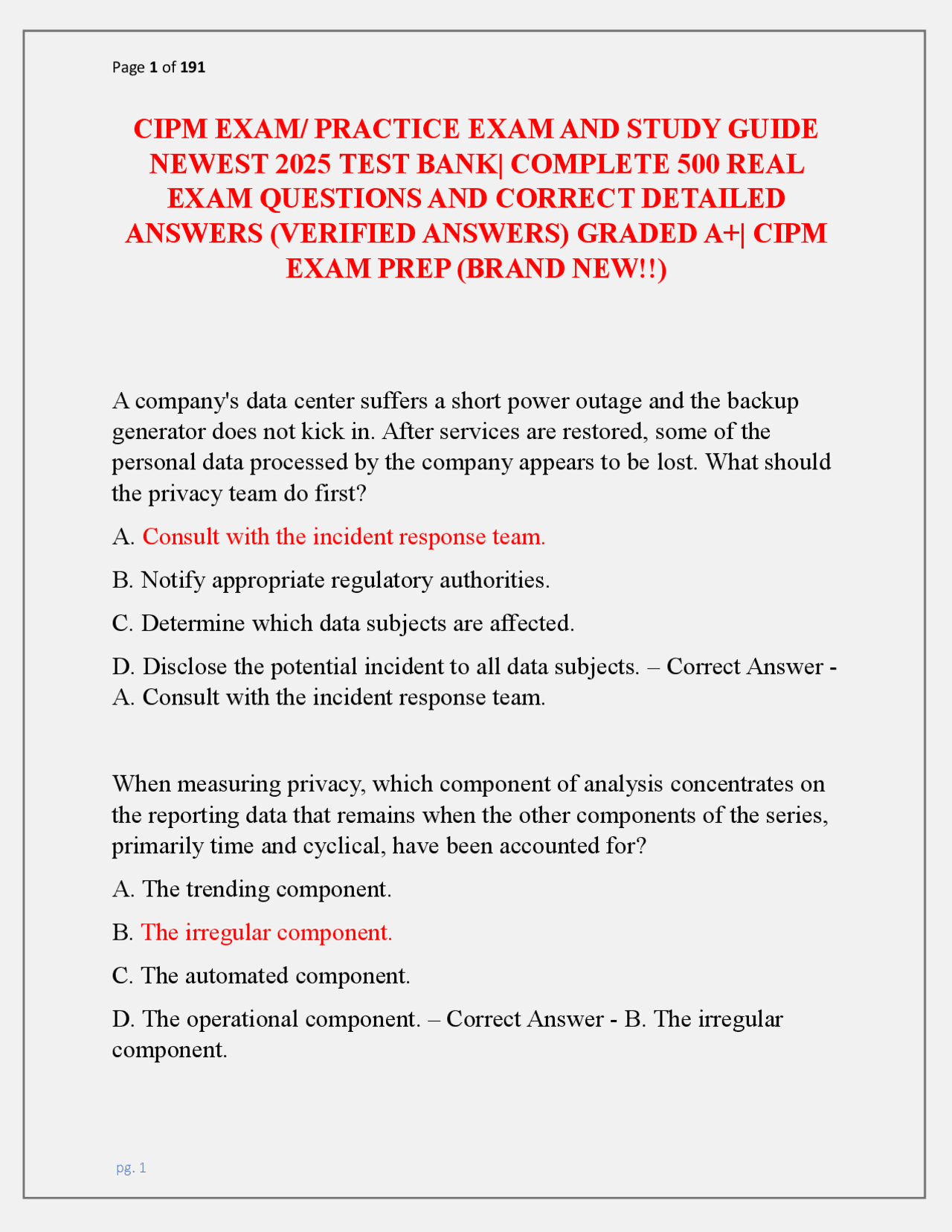 CIPM EXAM/ PRACTICE EXAM AND STUDY GUIDE NEWEST 2025 TESTBANK| COMPLETE ...