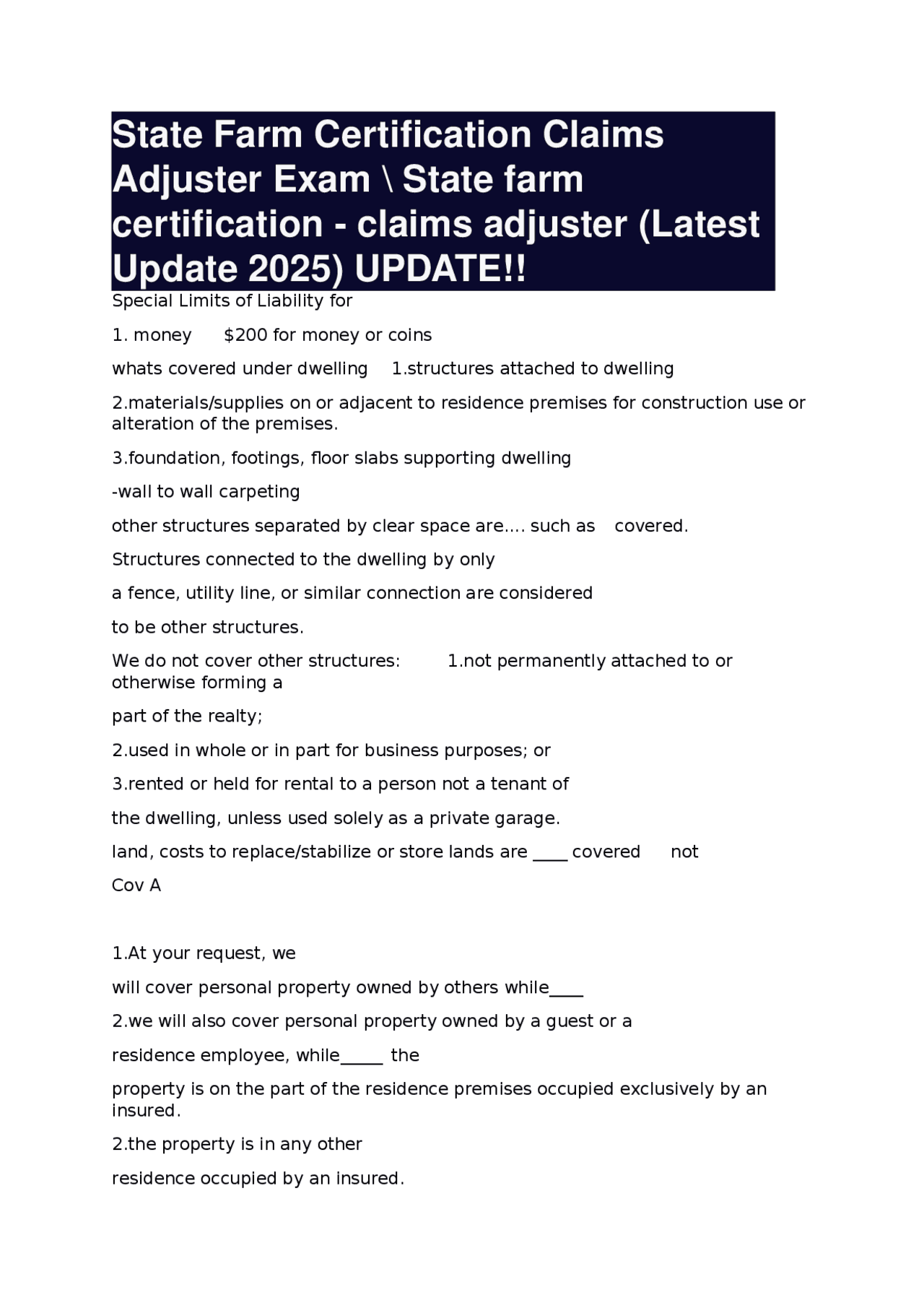 State Farm Certification Claims Adjuster Exam: Key Coverage Details ...