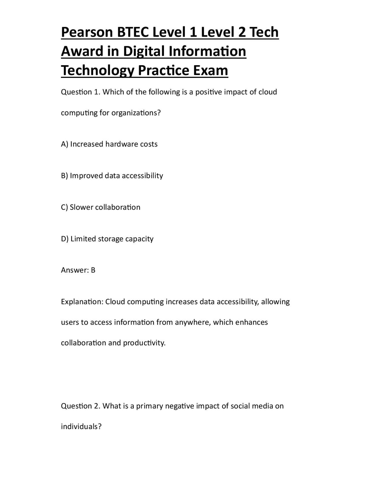 Pearson BTEC Level 1 Level 2 Tech Award in Digital Information ...