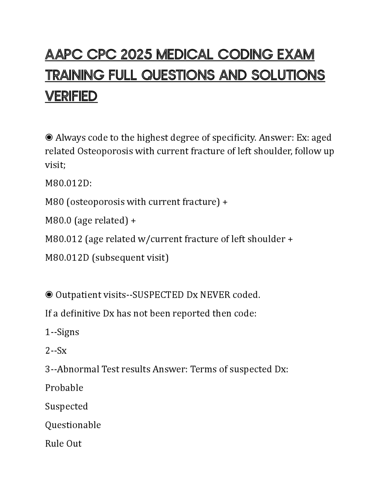 AAPC CPC 2025 MEDICAL CODING EXAM TRAINING FULL QUESTIONS AND SOLUTIONS ...