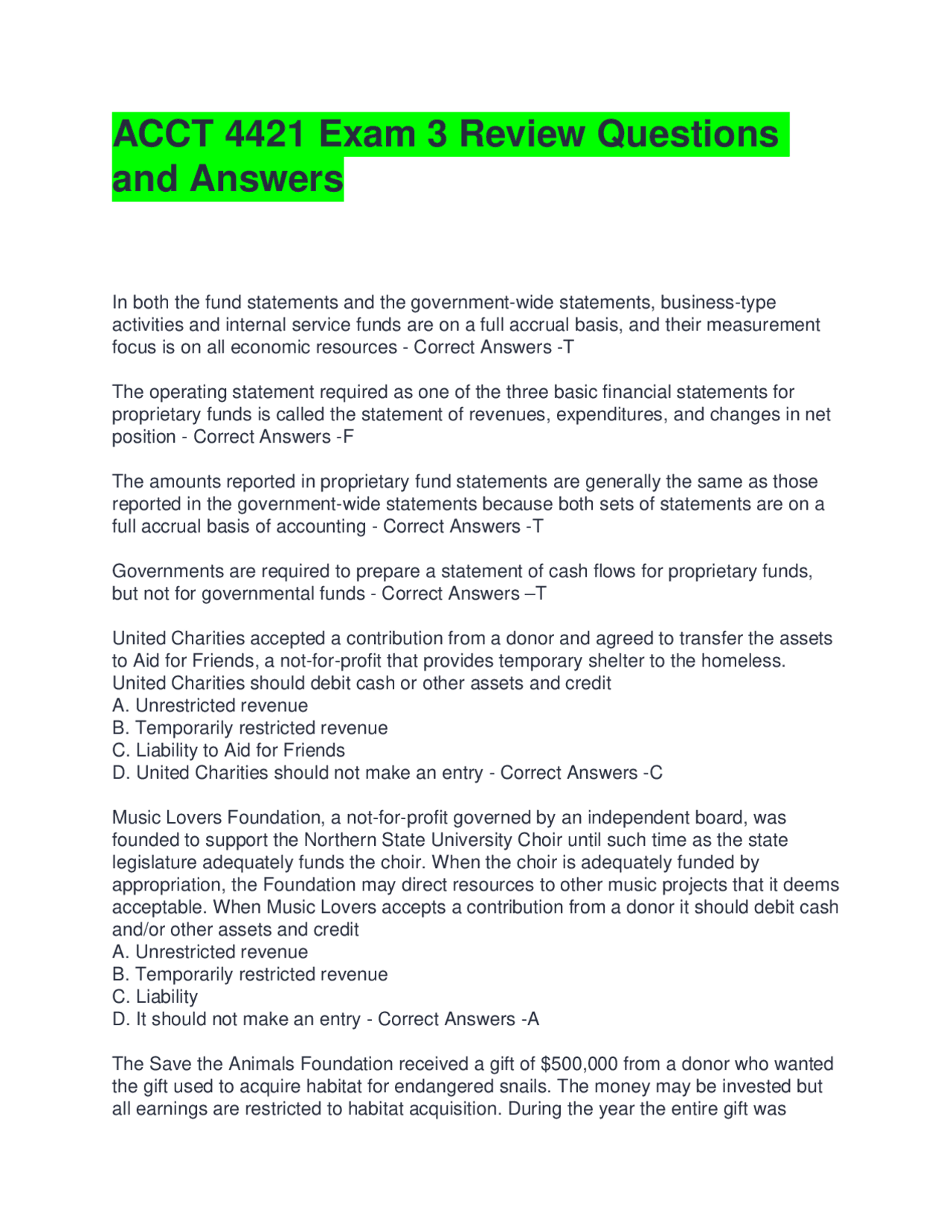 ACCT 4421 Exam 3 Review: Questions and Answers | Exams Advanced ...