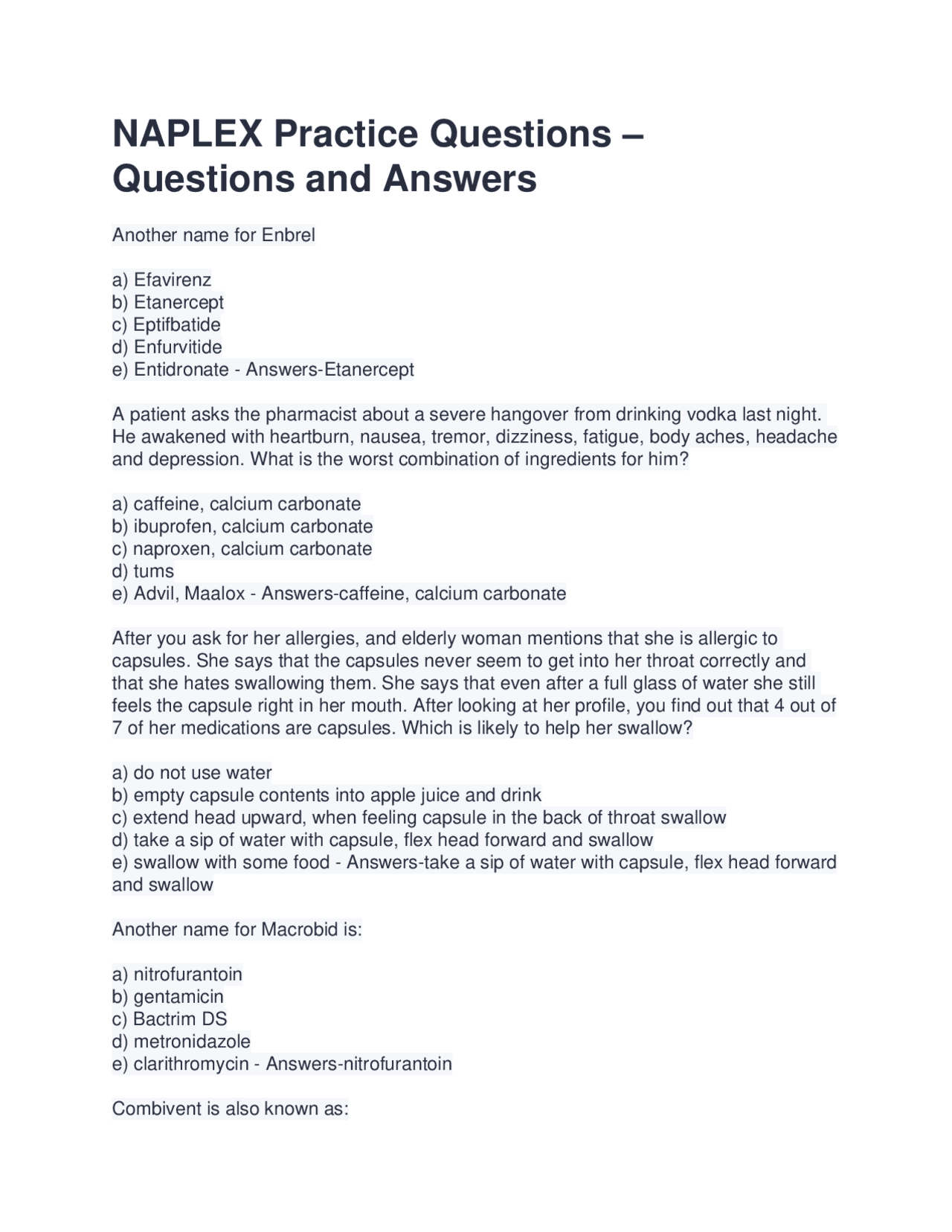 NAPLEX Practice Questions and Answers | Exams Nursing | Docsity