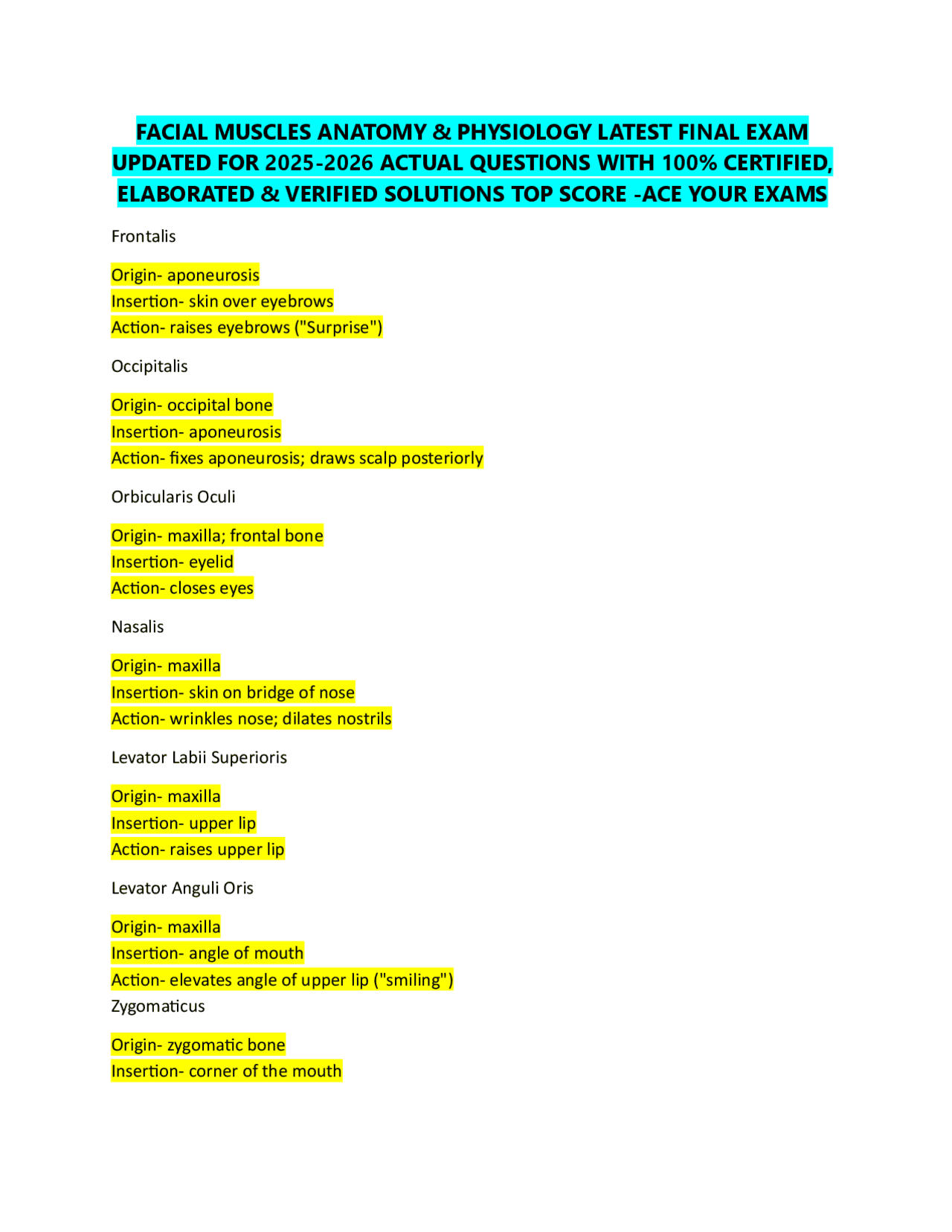 Facial Muscles Anatomy and Physiology Exam Questions | Exams Biology ...