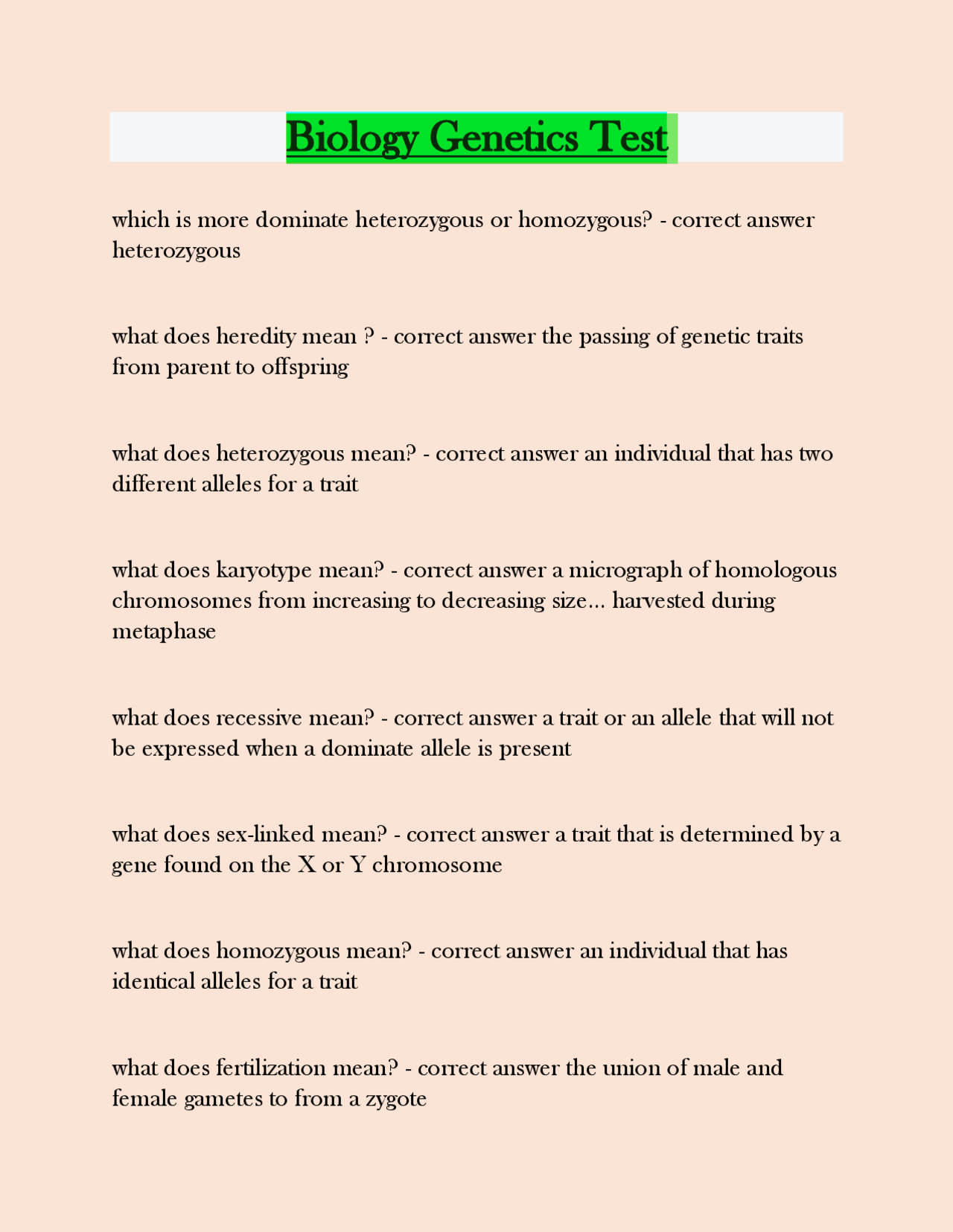 Biology Genetics Test 2025-2026 Questions And Correct Answers | Exams ...
