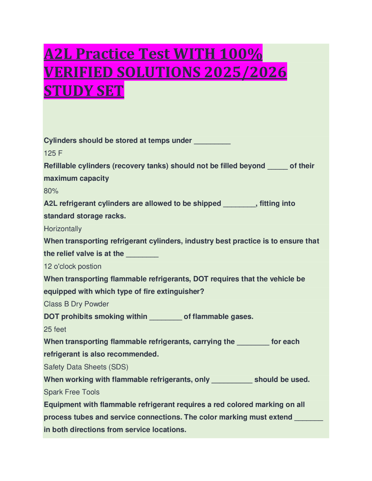 A2L Practice Test WITH 100% VERIFIED SOLUTIONS 2025/2026 STUDY SET ...