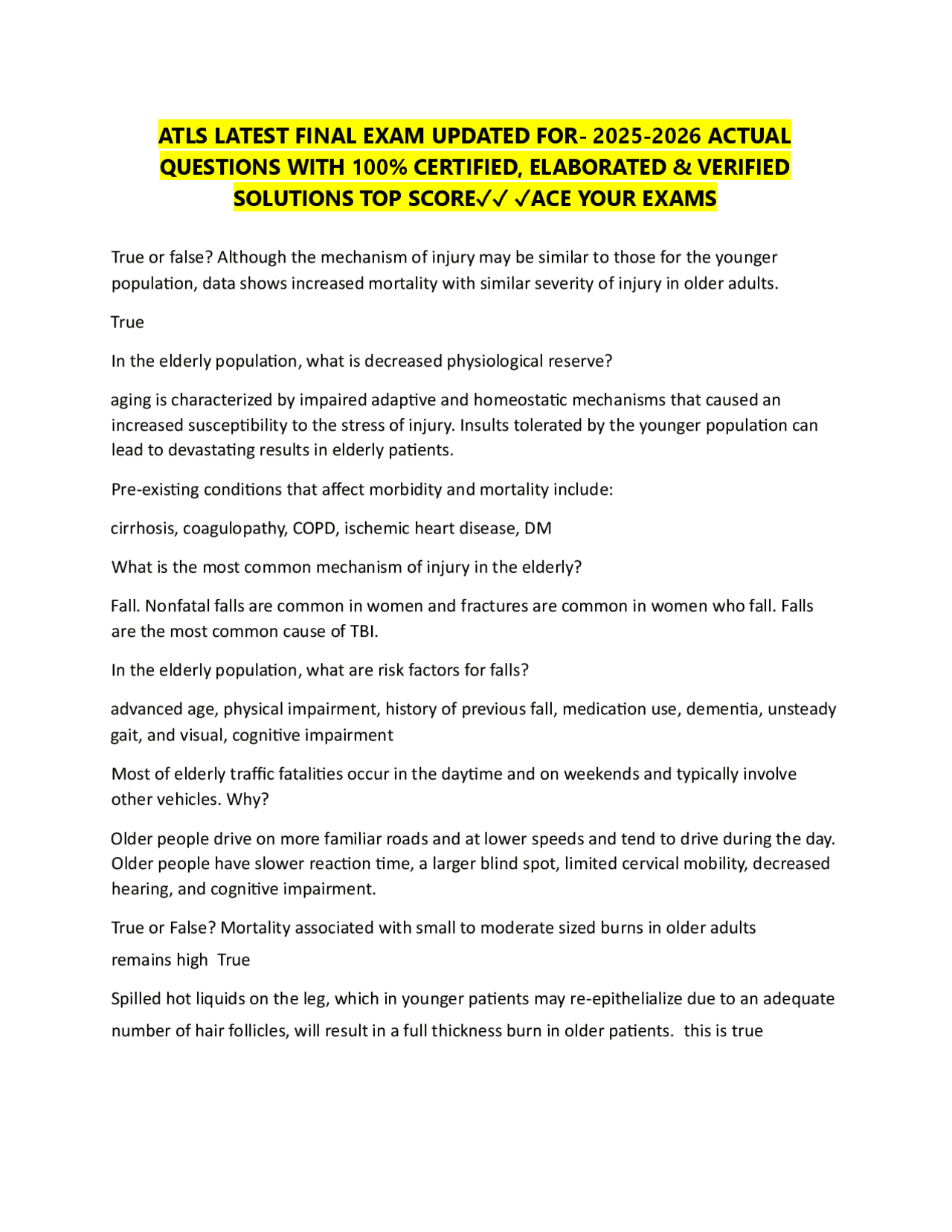 ATLS LATEST FINAL EXAM UPDATED FOR- 2025-2026 ACTUAL QUESTIONS WITH 100 ...
