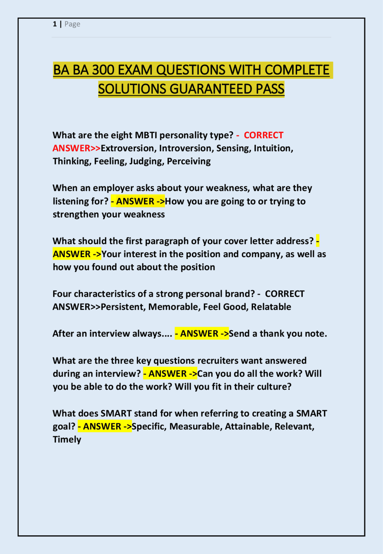 BA BA 300 EXAM QUESTIONS WITH COMPLETE SOLUTIONS GUARANTEED PASS ...