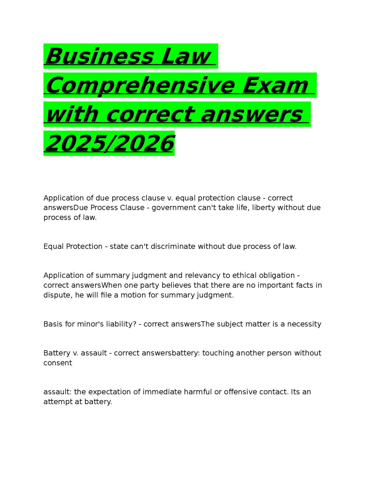 Business Law Comprehensive Exam: Questions and Answers 2025/2026 ...