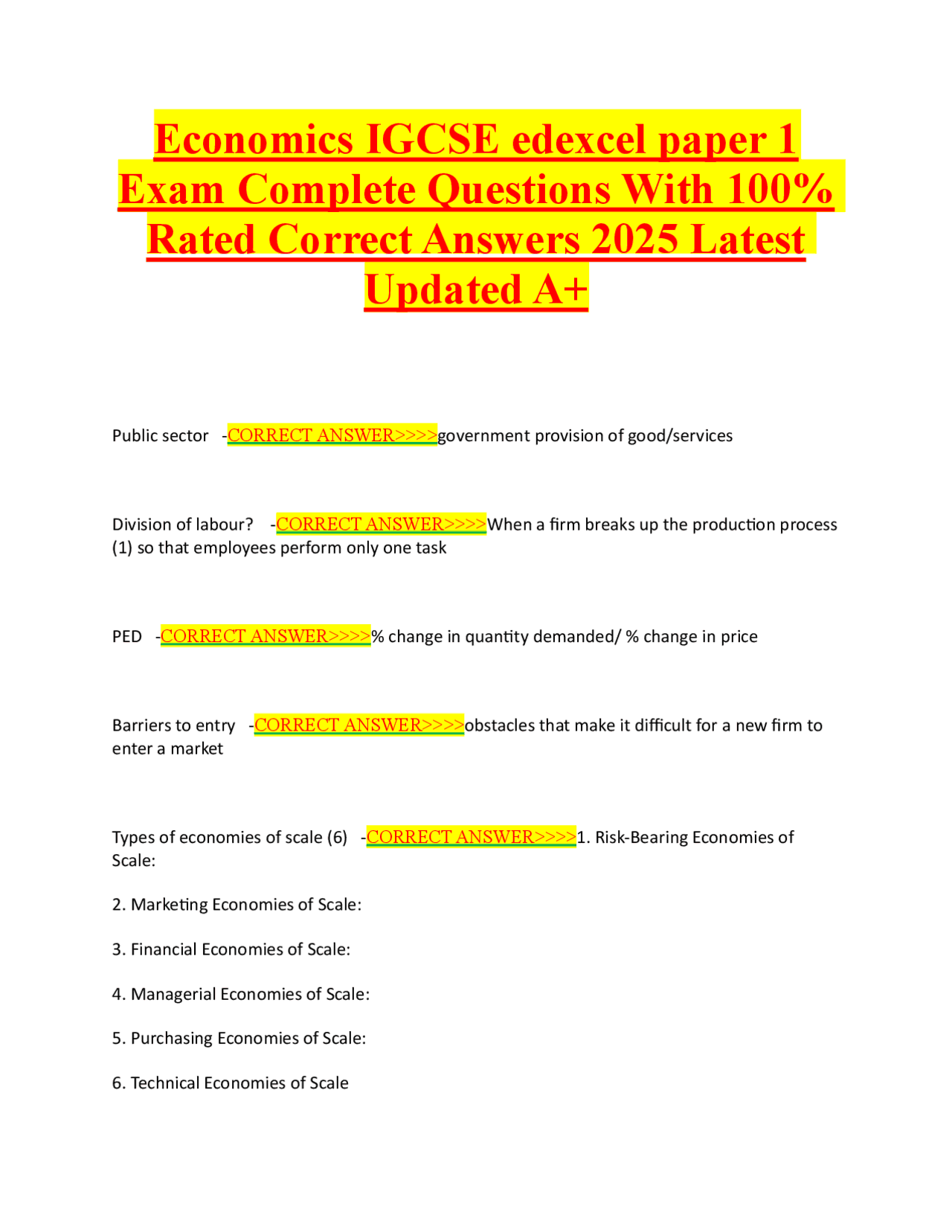Economics IGCSE Exam Questions and Answers | Exams Nursing | Docsity