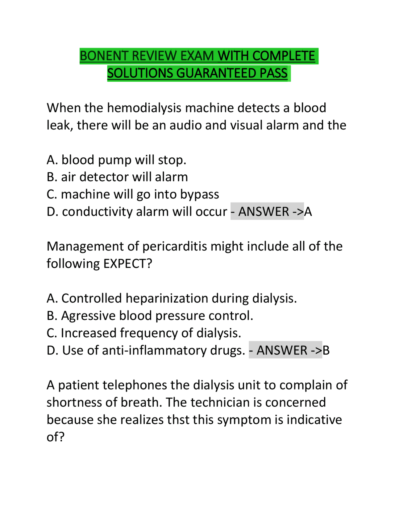BONENT REVIEW EXAM WITH COMPLETE SOLUTIONS GUARANTEED PASS 2025-2026 ...