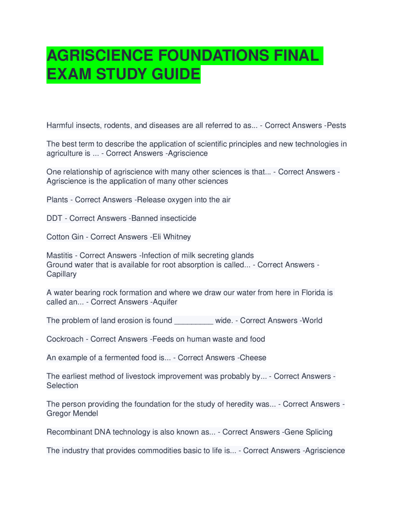 Agriscience Foundations Final Exam Study Guide: Comprehensive Q&A ...