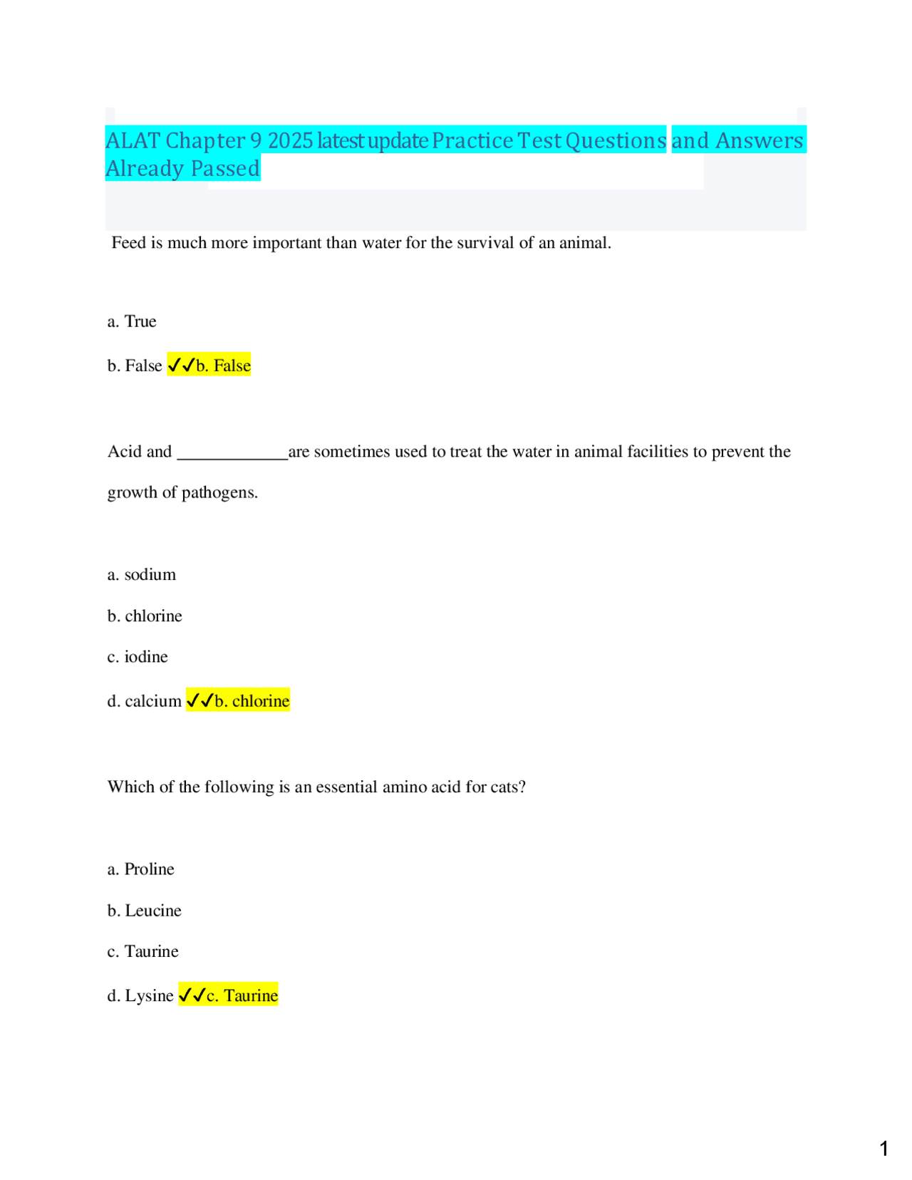 ALAT Chapter 9 2025 latest update Practice TestQuestions and Answers ...