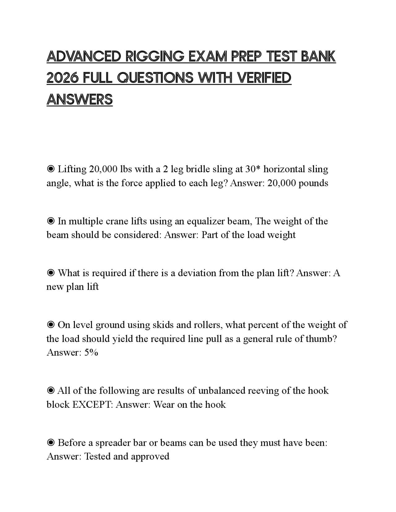 ADVANCED RIGGING EXAM PREP TEST BANK 2026 FULL QUESTIONS WITH VERIFIED ...
