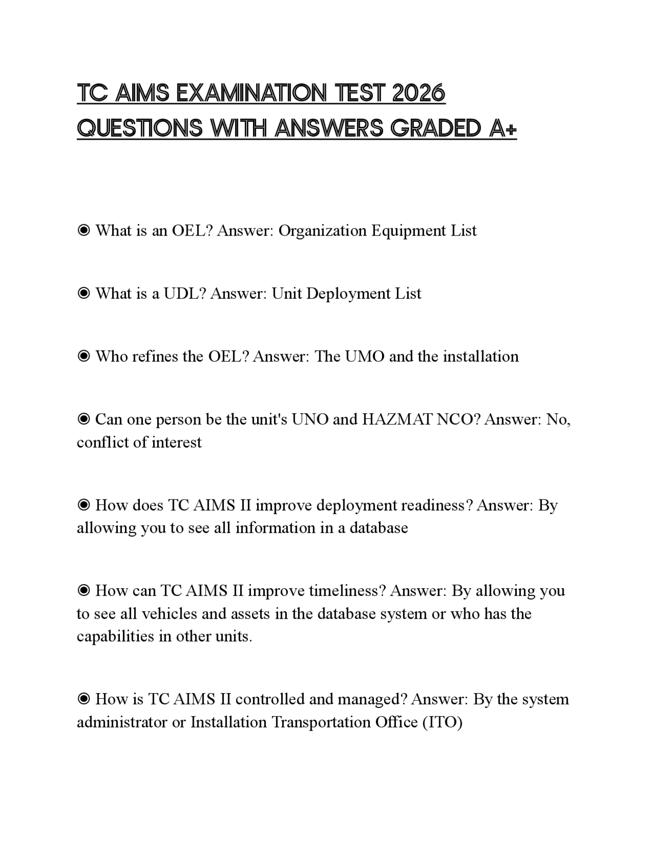 TC AIMS EXAMINATION TEST 2026 QUESTIONS WITH ANSWERS GRADED A+ | Exams ...