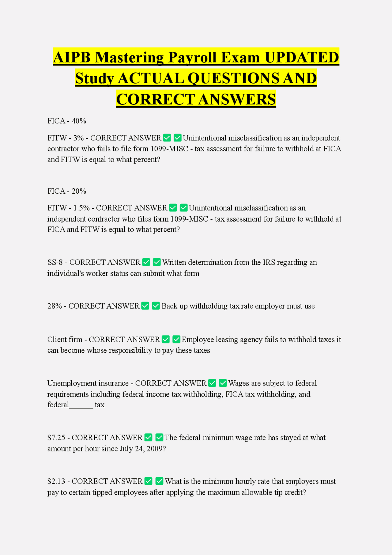 AIPB Mastering Payroll Exam: Questions and Answers | Exams Medicine ...
