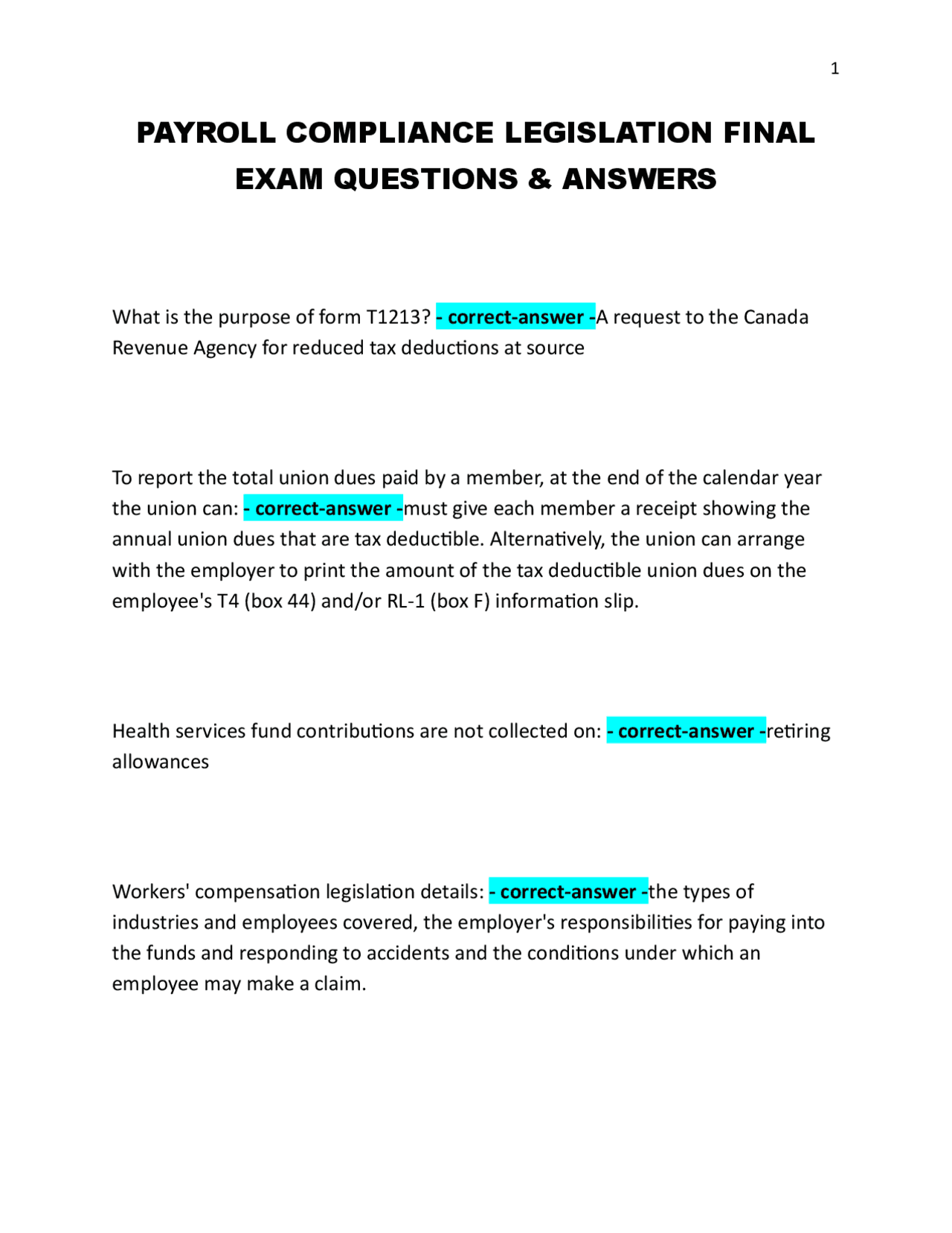 Payroll Compliance Legislation: Exam Questions and Answers | Exams ...