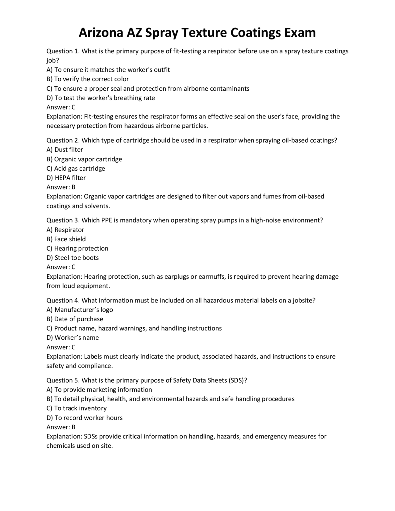 Arizona AZ Spray Texture Coatings Exam | Exams Technology | Docsity
