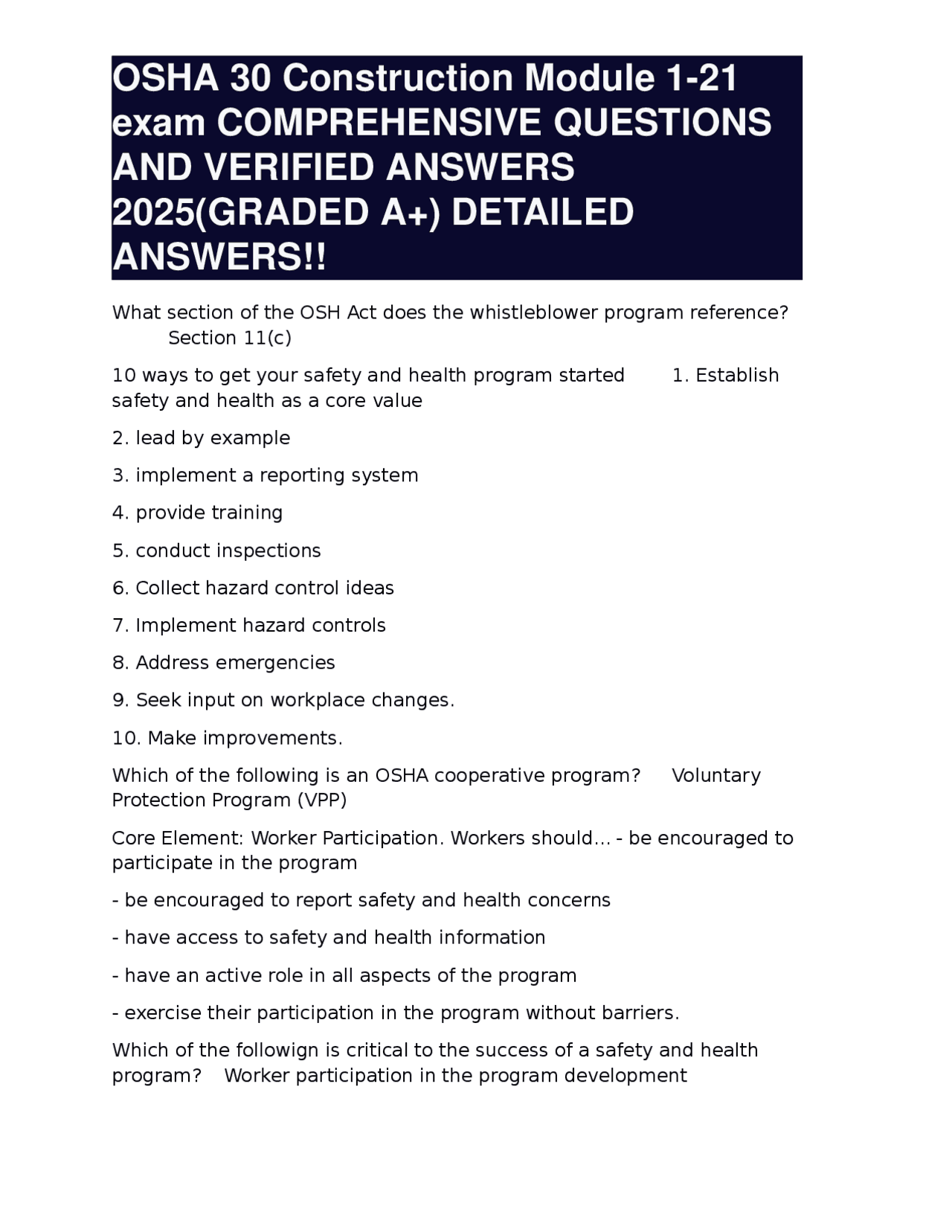 OSHA 30 Construction Module 1-21 exam COMPREHENSIVE QUESTIONS | Exams ...