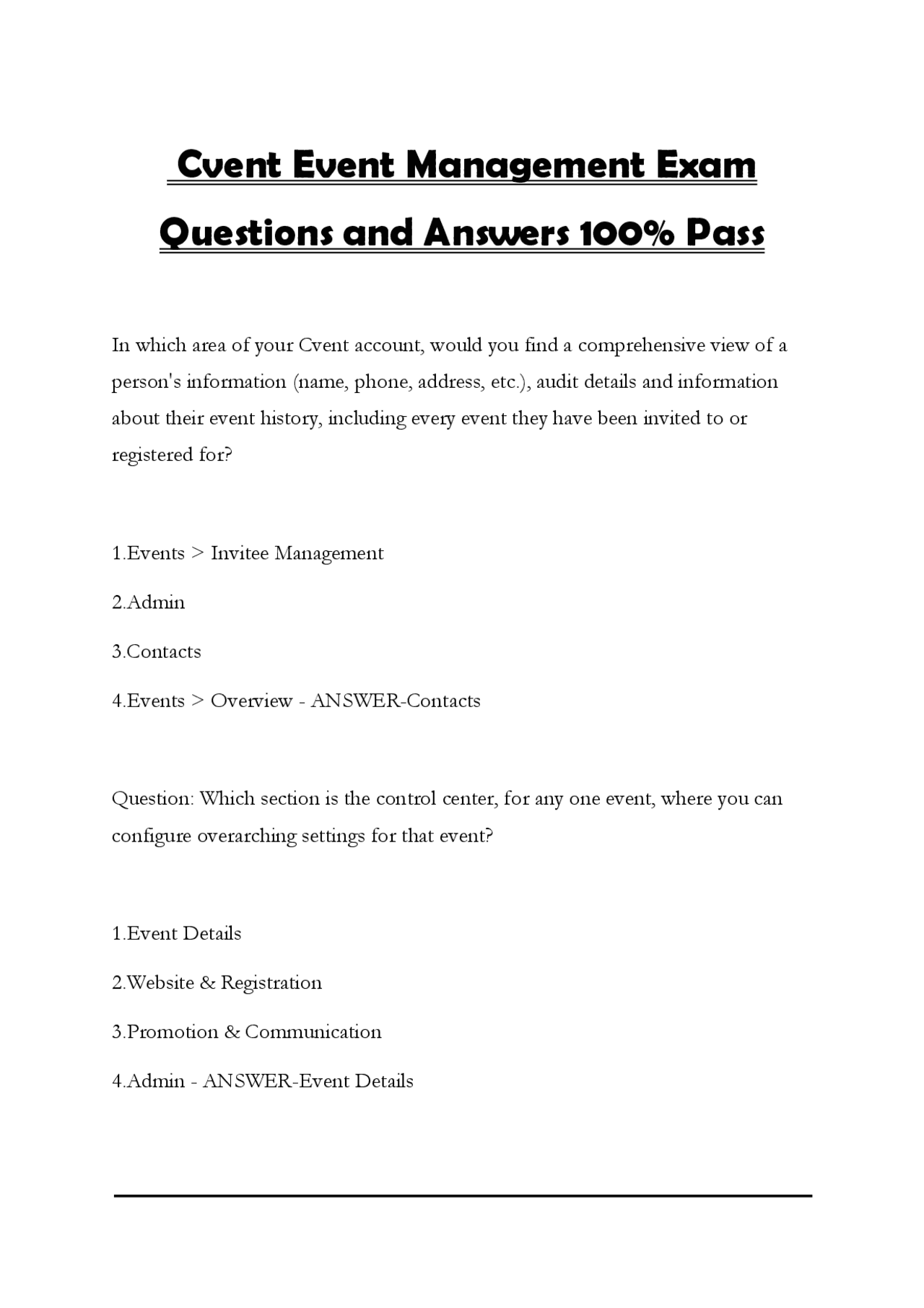 Cvent Event Management Exam Questions and Answers | Exams Medicine ...