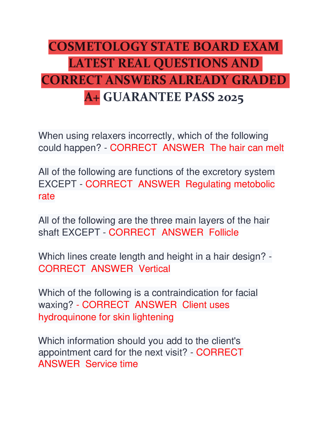 Cosmetology State Board Exam 2025 | Latest Real Questions and Verified ...