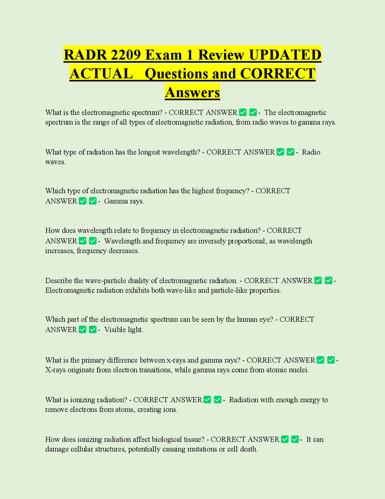 RADR 2209 Exam 1 Review UPDATED ACTUAL Questions and CORRECT Answers ...