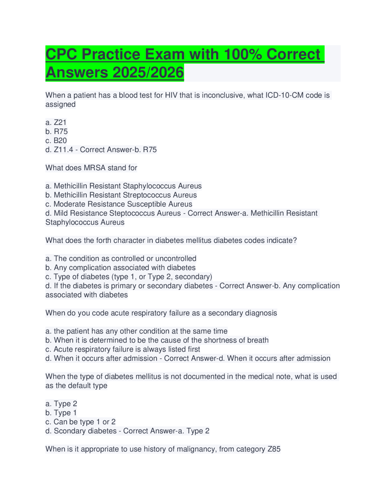 CPC Practice Exam Questions and Answers 2025/2026 | Exams Advanced ...