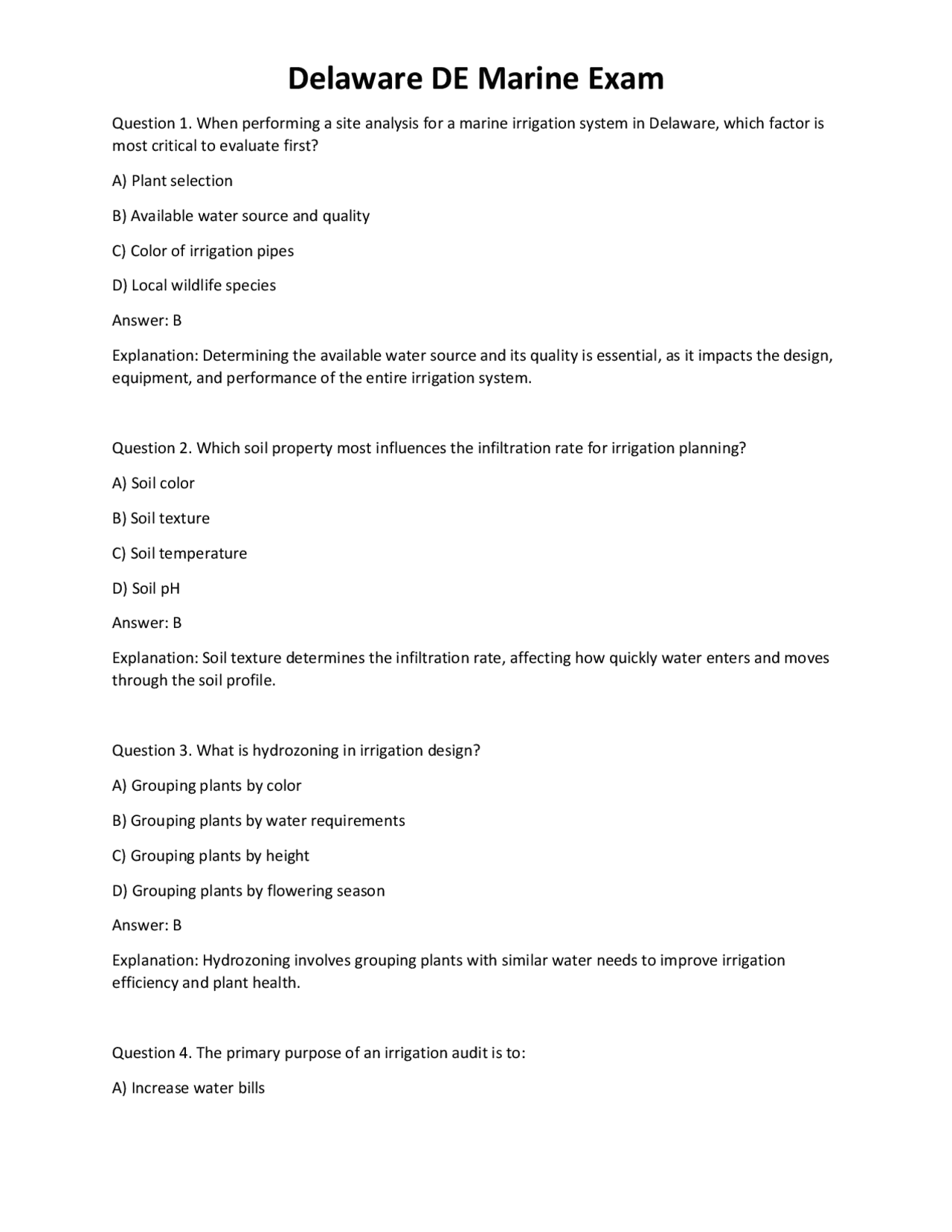 Delaware DE Marine Exam Questions and Answers | Exams Technology | Docsity