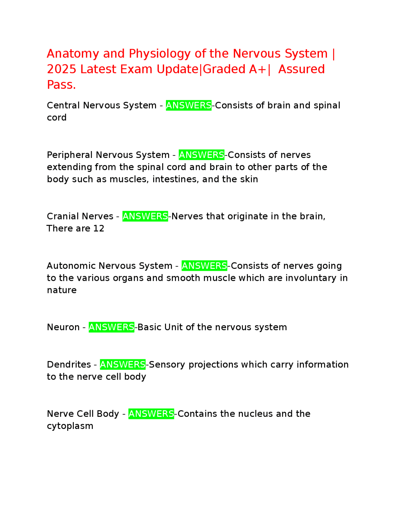 Anatomy and Physiology of the Nervous System |2025 Latest Exam Update ...