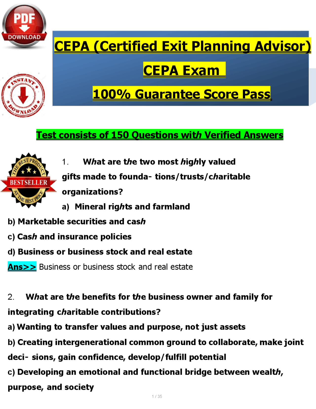 CEPA Exam Prep: Questions and Answers for Certified Exit Planning ...