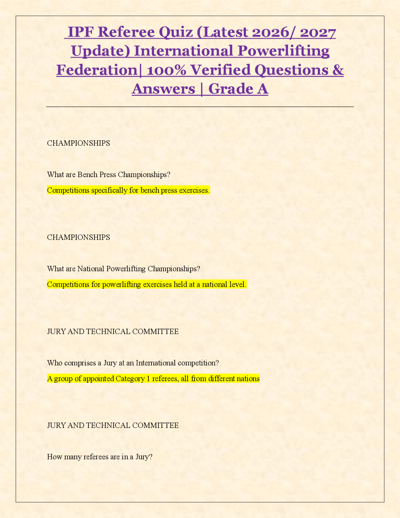 IPF Referee Quiz: Latest Questions and Answers for 2026/2027 Update ...