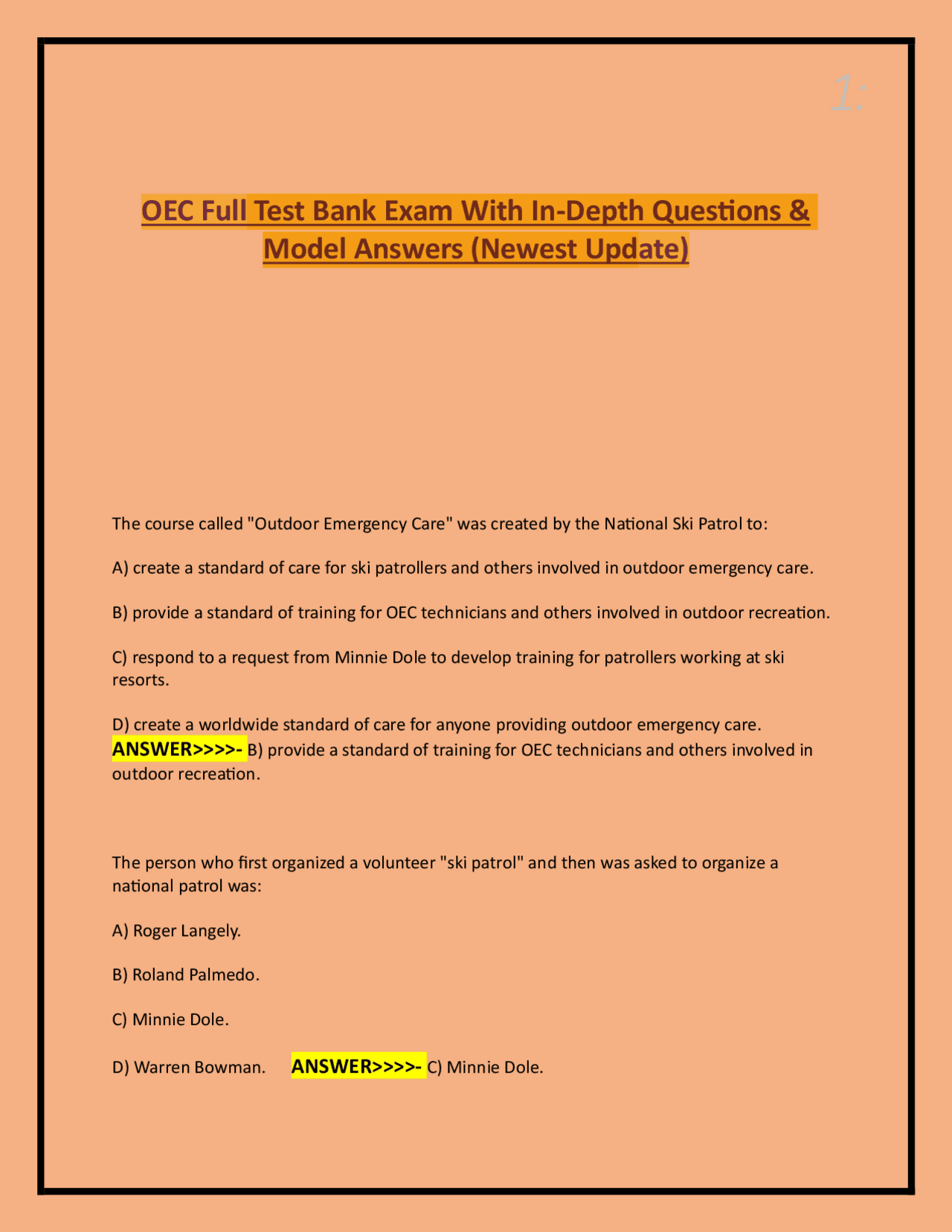 OEC Full Test Bank Exam With In-Depth Questions & Model Answers (Newest ...