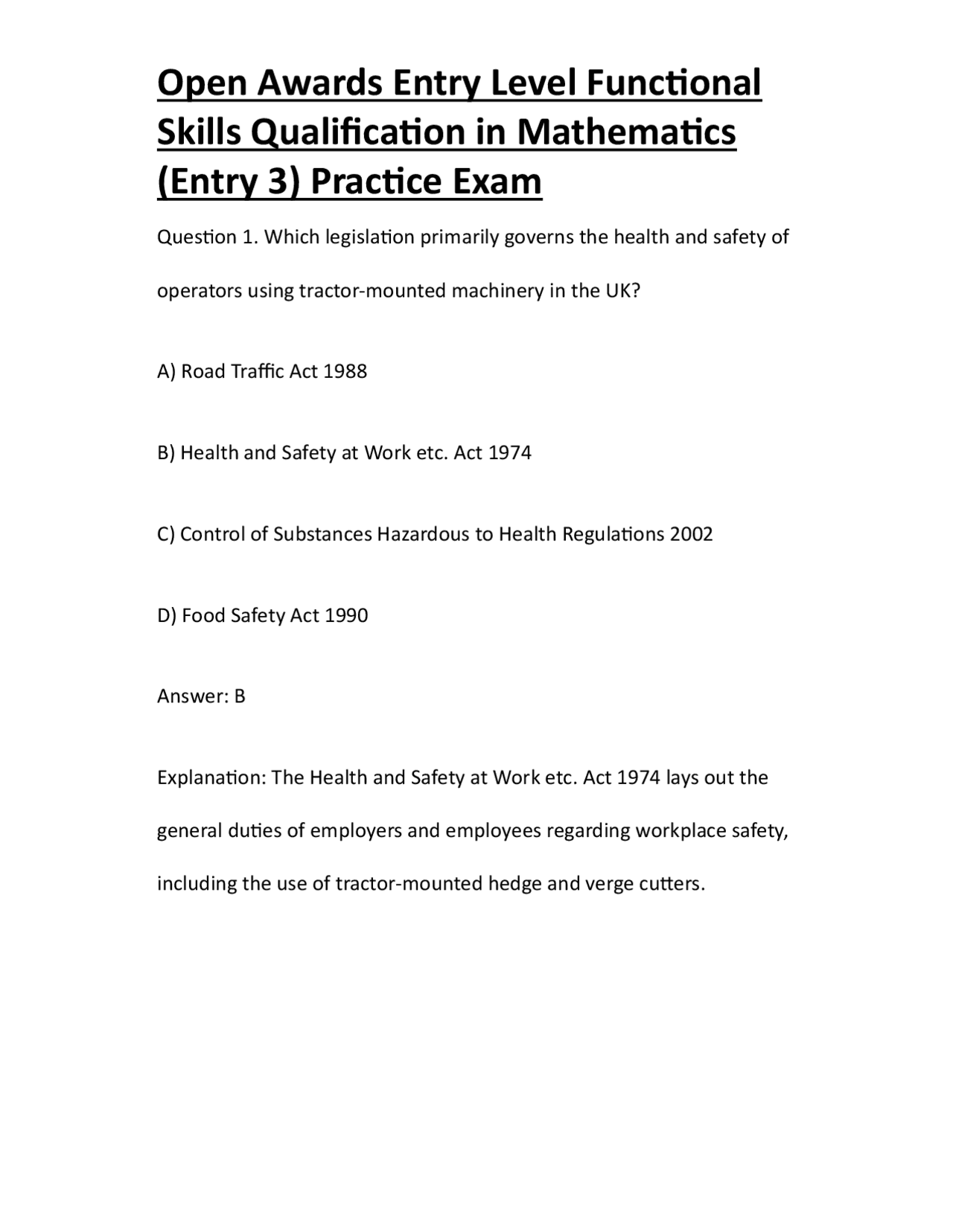 Entry Level Functional Skills Mathematics Practice Exam | Exams ...