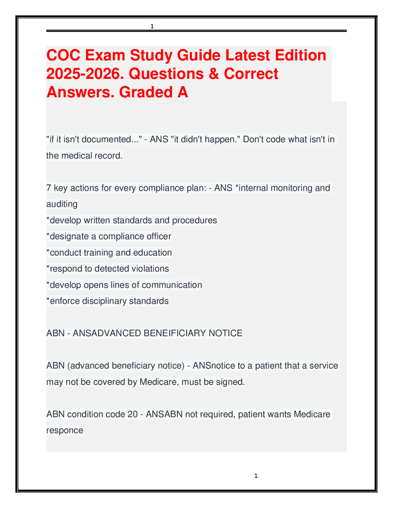COC Exam Study Guide 2025-2026: Questions and Answers | Study Guides ...