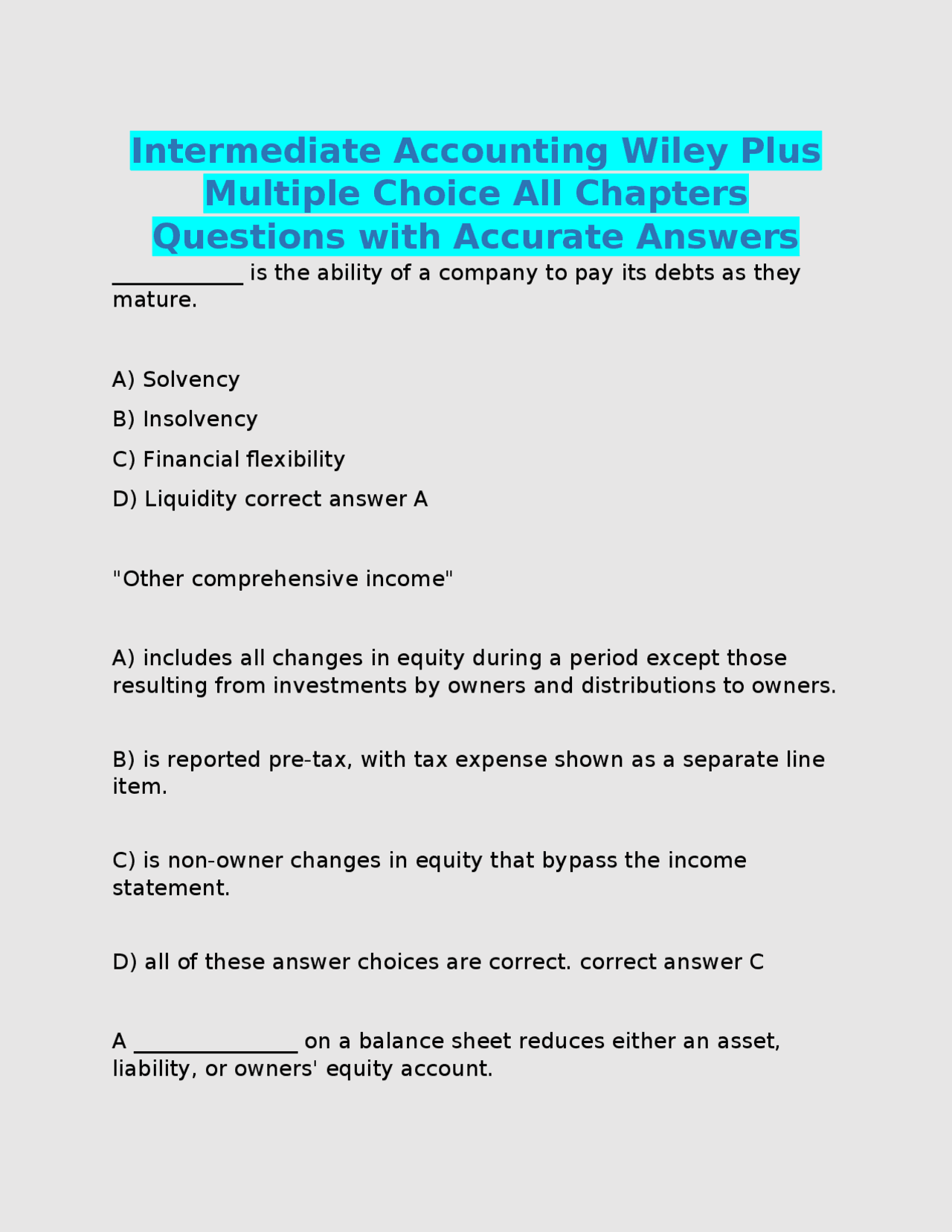Intermediate Accounting Practice Questions and Answers | Exams ...