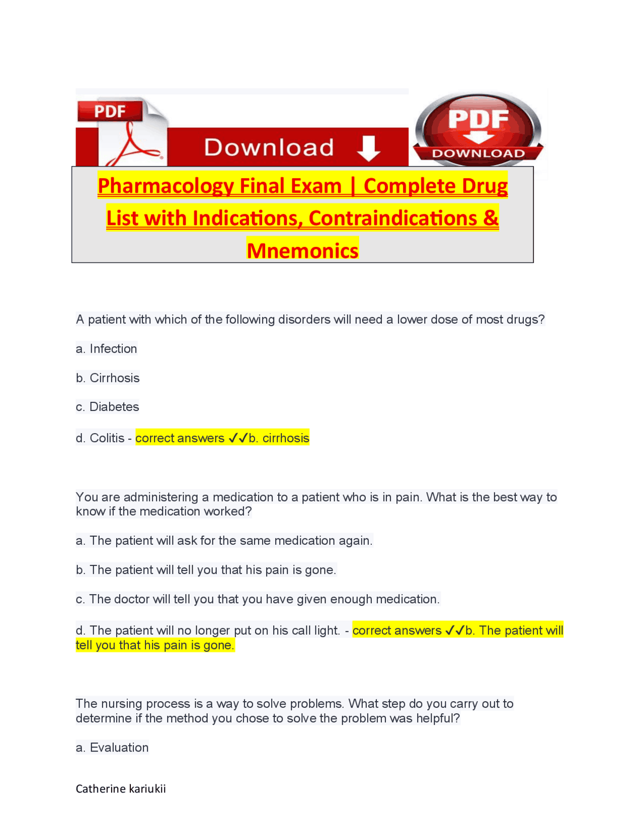 Pharmacology Final Exam Complete Drug List with Indications ...