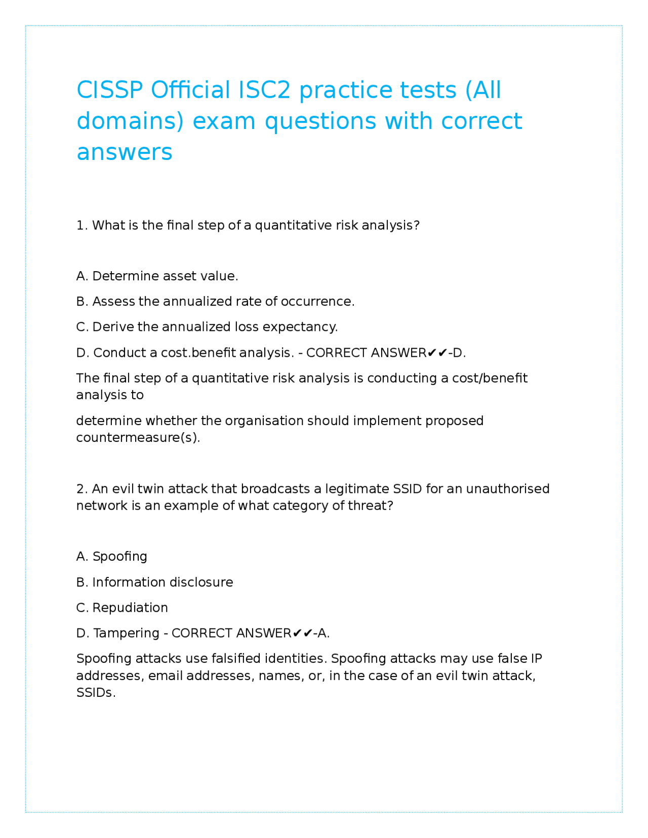 CISSP Certification Practice Questions: All Domains | Exams Nursing ...