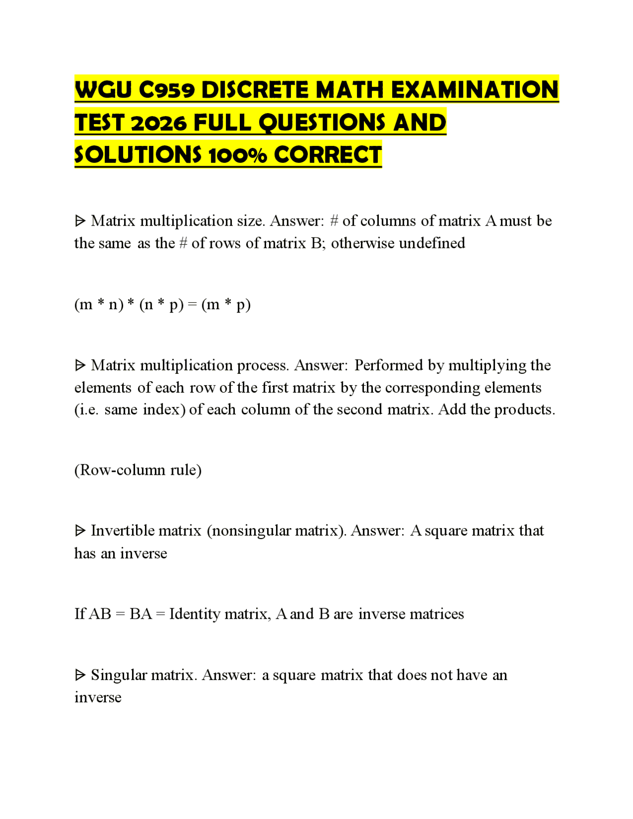 WGU C959 DISCRETE MATH EXAMINATION TEST 2026 FULL QUESTIONS AND ...