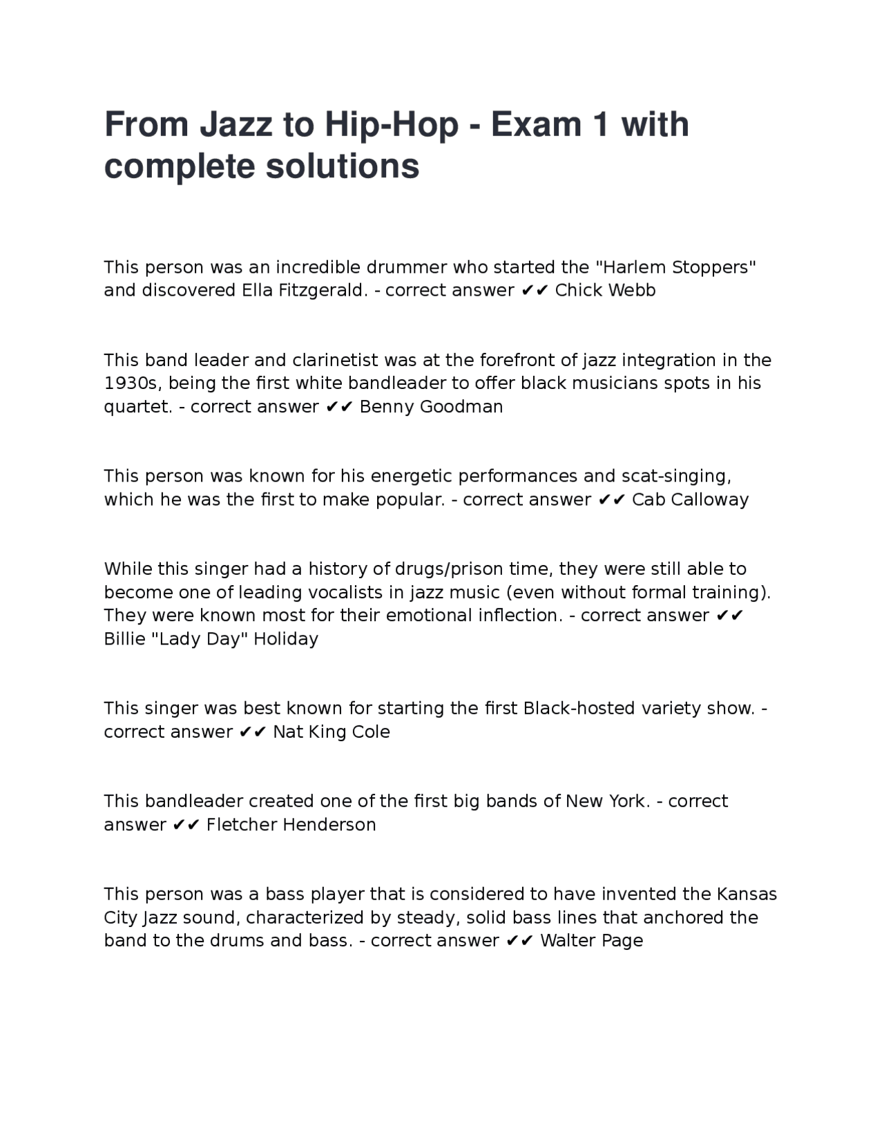 Jazz and Hip-Hop Exam 1: Complete Solutions and Key Concepts | Exams ...