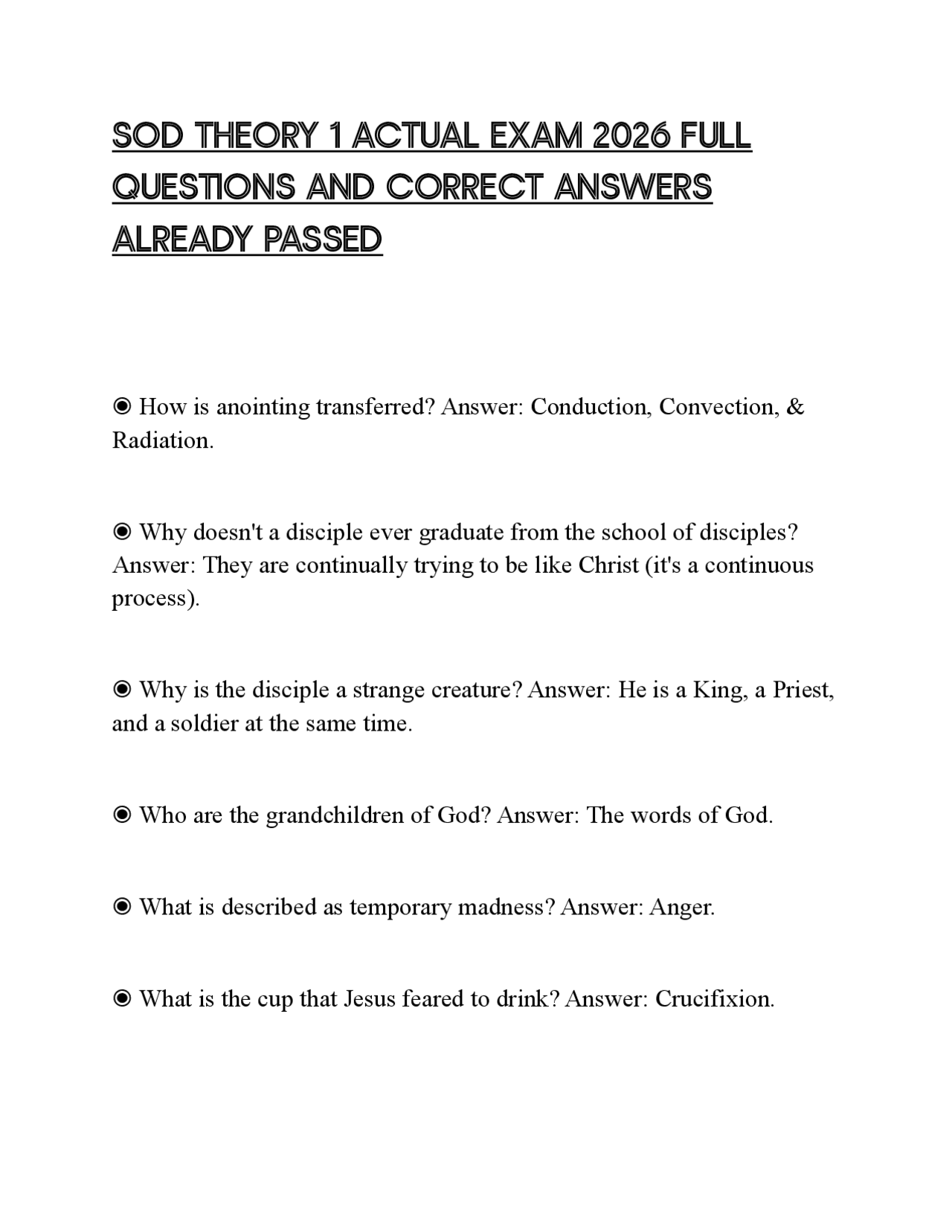 SOD THEORY 1 ACTUAL EXAM 2026 FULL QUESTIONS AND CORRECT ANSWERS ...