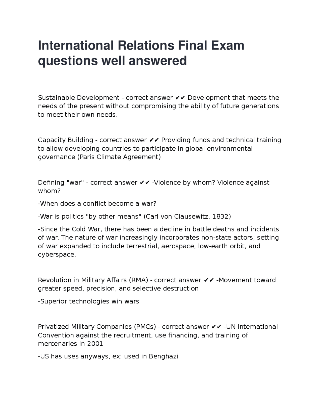 International Relations Final Exam Review: Key Concepts and Definitions ...