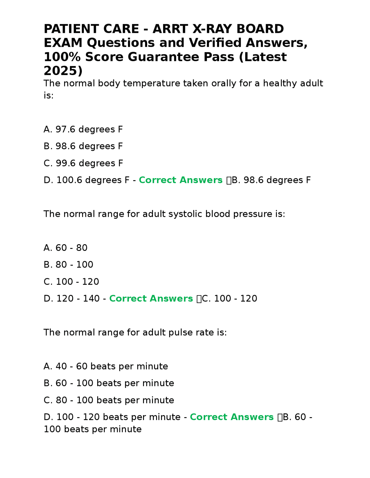 ARRT X-Ray Board Exam: Patient Care Questions and Answers | Exams ...