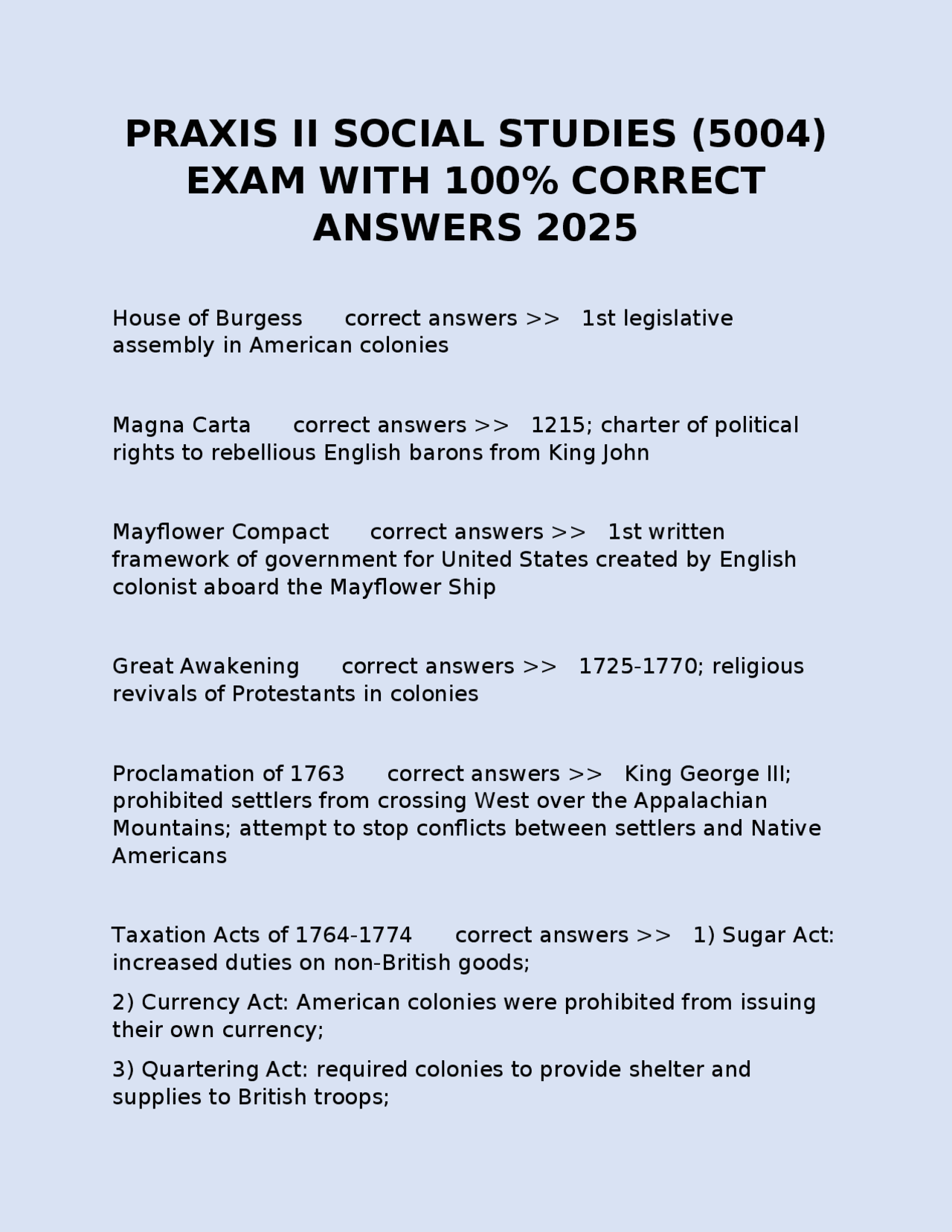 PRAXIS II Social Studies Exam (5004): Comprehensive Review with Correct ...