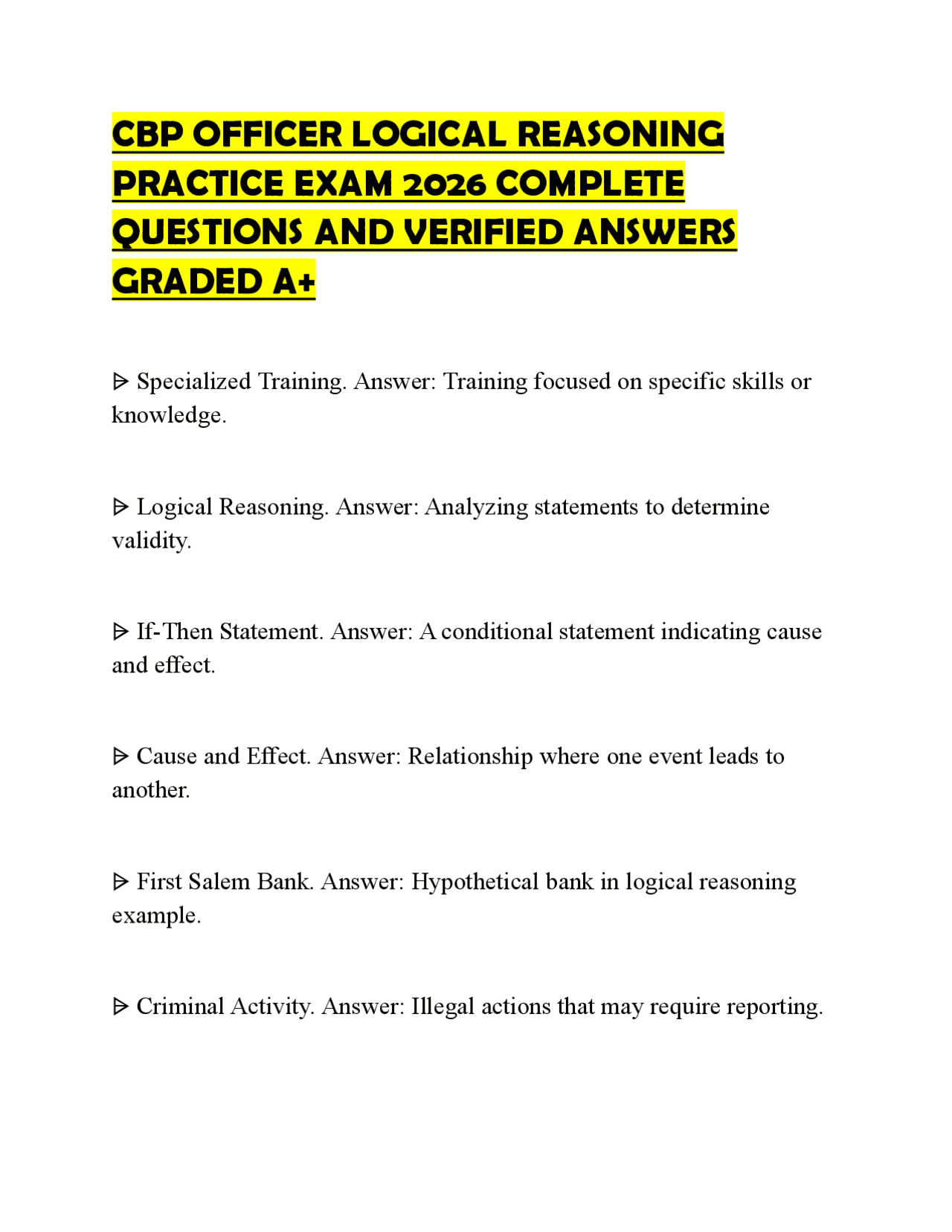 CBP OFFICER LOGICAL REASONING PRACTICE EXAM 2026 COMPLETE QUESTIONS AND ...